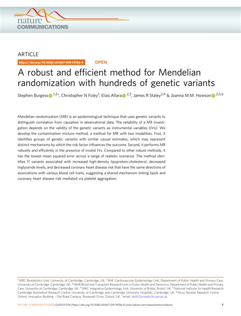 Pdf A Robust And Efficient Method For Mendelian Randomization With Hundreds Of Genetic Variants