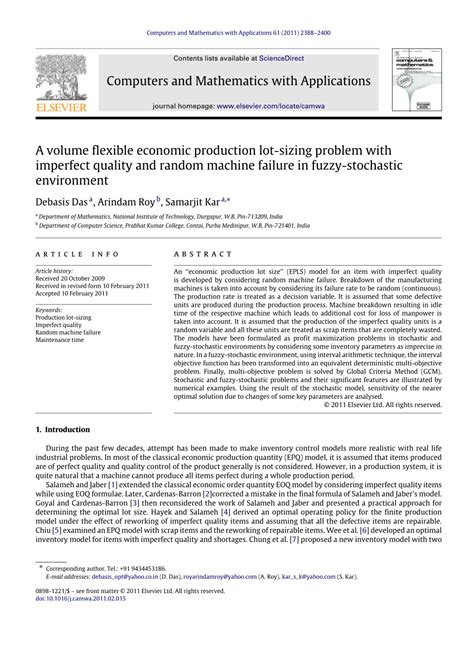Pdf A Volume Flexible Economic Production Lot Sizing Problem With Imperfect Quality And Random