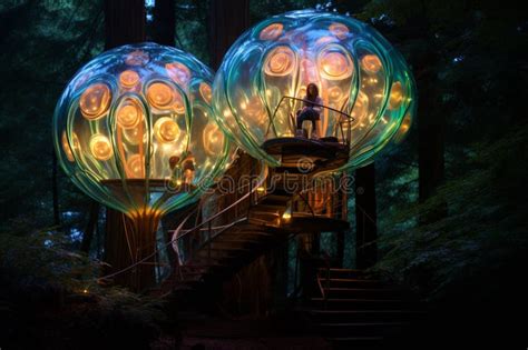 A Glass Treehouse In The Style Of Water Balloons Stock Illustration Illustration Of Tree