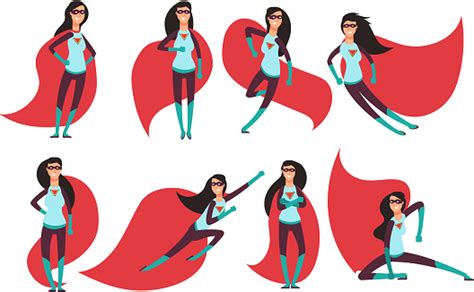 만화 슈퍼 우먼 서로 다른 포즈에서 작업입니다 여성 슈퍼 히어로 벡터 만화 캐릭터 망토에 대한 스톡 벡터 아트 및 기타 이미지 망토 개체 그룹 여자 Istock