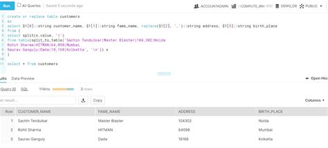 Snowflake Webui Table Creation And Population