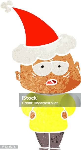 산타 모자를 쓰고 피곤한 대머리 남자의 손으로 그린 복고풍 만화 기진맥진에 대한 스톡 벡터 아트 및 기타 이미지 기진맥진 낙서 드로잉 남자 Istock
