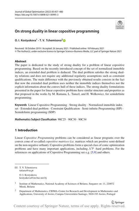 On Strong Duality In Linear Copositive Programming Request PDF