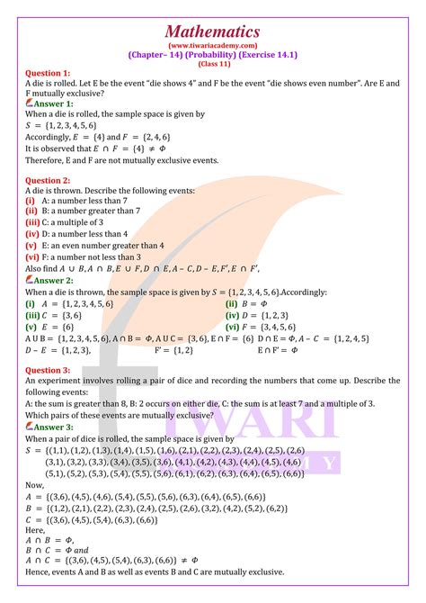 Ncert Solutions For Class 11 Maths Chapter 14 Exercise 141