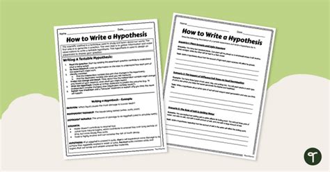Hypothesis Writing Practice Worksheet Teach Starter
