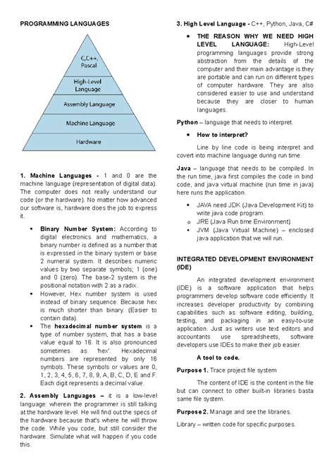 Cmpe Notes Programming Languages Machine Languages 1 And 0 Are The