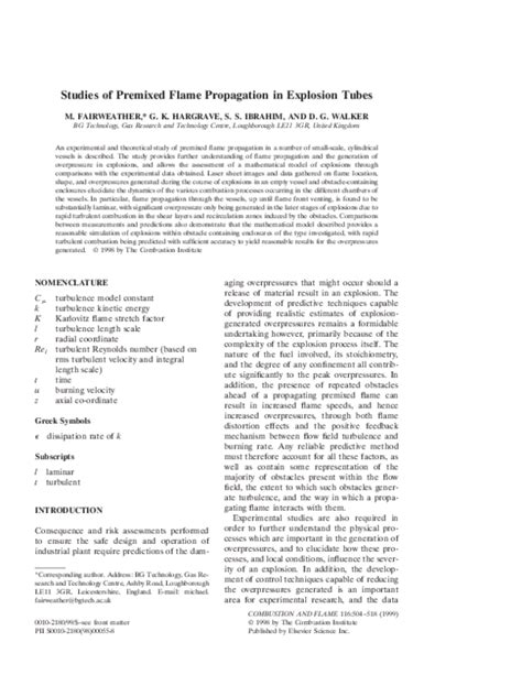 Pdf Numerical Simulation Of Premixed Flame Propagation In A Closed
