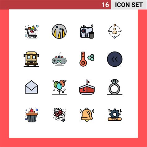 Mobile Interface Flat Color Filled Line Set Of 16 Pictograms Of Transport Bus Fail Experiance