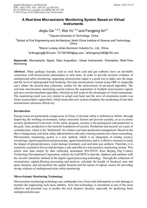 A Real Time Microseismic Monitoring System Based On Virtual Instruments Scientificnet