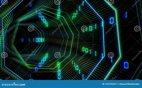Futuristic Technology Cyberspace Tunnel With Information Stream Illustration Stock Illustration