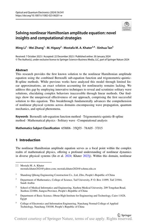 Solving Nonlinear Hamiltonian Amplitude Equation Novel Insights And