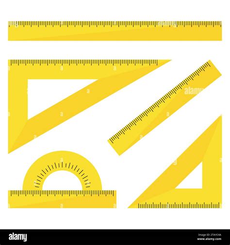 Set Of Yellow Plastic Rulers Isolated On White Background Ruler Triangle Ruler Protractor For