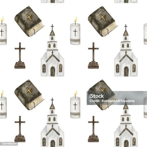 부활절 기독교 교회 성경 십자가 촛불 원활한 패턴 가톨릭 교회 직물 디자인 배경 봄 방학 종교 기호 스크랩북 종이 세례 첫 번째