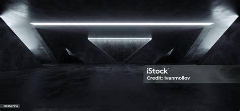 공상 과학 소설 현대 콘크리트 시멘트 어두운 빈 아스팔트 사려깊은 그런 지 홀 방 복도 갱도 우주선 빛나는 백색 영화 일광 광선 3d 렌더링 차고에 대한 스톡 사진 및 기타