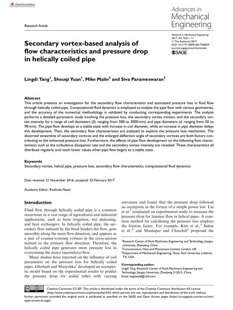Pdf Secondary Vortex Based Analysis Of Flow Characteristics And Pressure Drop In Helically