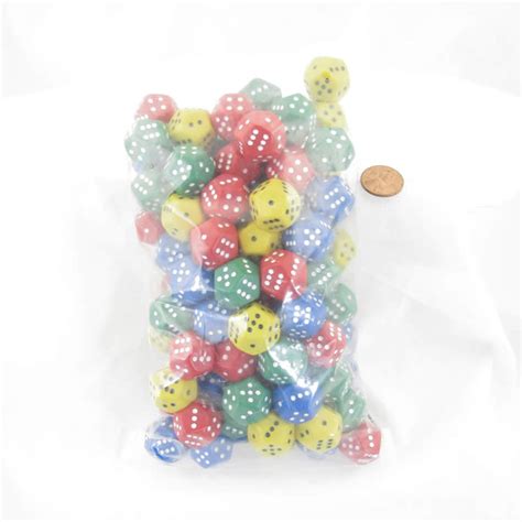 Kop19240 Assorted Color Dice With Pips 1 6 Twice D12 16mm 5 8in Pack Wondertrail
