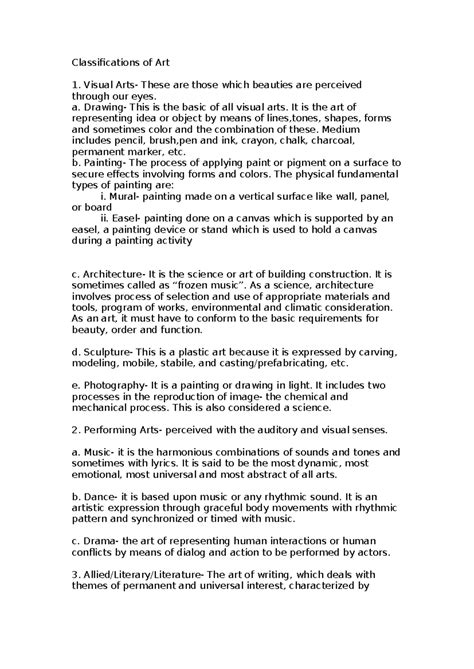 Classifications Of Art Classifications Of Art Visual Arts These Are