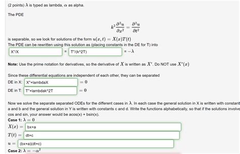 solved 2 points is typed as lambda a as alpha the pde