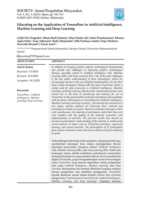 Pdf Educating On The Application Of Tensorflow In Artificial Intelligence Machine Learning