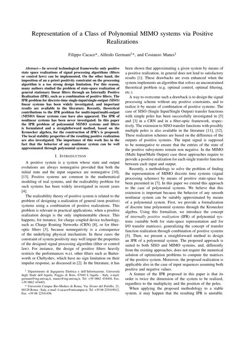 Pdf Representation Of A Class Of Polynomial Mimo Systems Via Positive Realizations