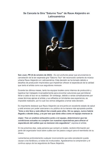 Por Qué Rauw Alejandro Canceló Su Concierto En Perú Y En Toda