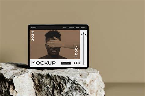 Tech Device Mock Up Design With Stones Premium AI Generated PSD