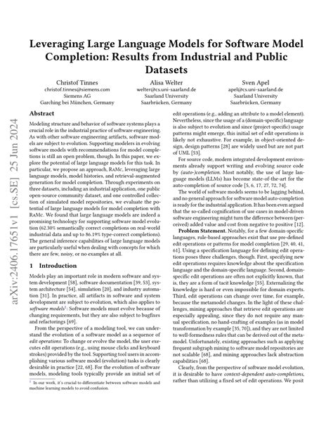 Pdf Leveraging Large Language Models For Software Model Completion Results From Industrial