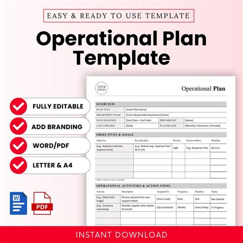Operational Plan Template Word And Pdf A4 Us Letter Etsy