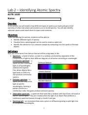 SpectraLab Pdf Lab 2 Identifying Atomic Spectra ASTR 1020 Name