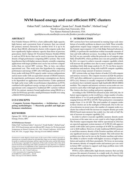 Pdf Nvm Based Energy And Cost Efficient Hpc Clusters