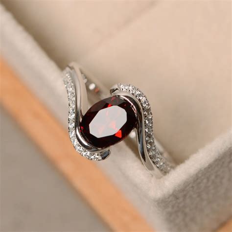 Garnet Ring Oval Cut Garnet Engagement Ring Natural Garnet Etsy
