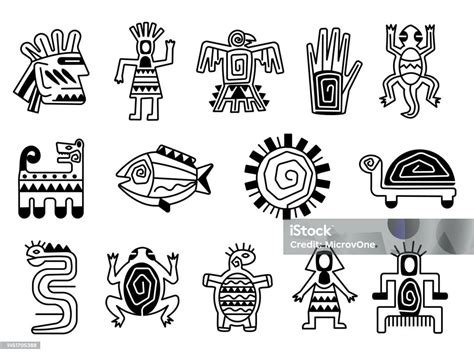 마야 토템 기호 문신 민족 기호 화려한 아즈텍 신화 멕시코 인도 또는 잉카 신화 전통 괜찮은 벡터 부족 요소 아이콘에 대한 스톡 벡터 아트 및 기타 이미지 Istock