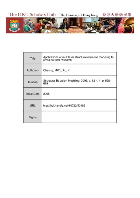 Pdf Applications Of Multilevel Structural Equation Modeling To Cross Cultural Research