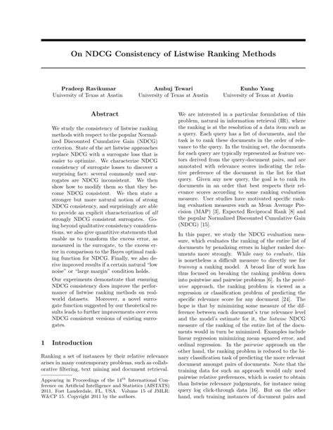 Pdf On Ndcg Consistency Of Listwise Ranking Methods