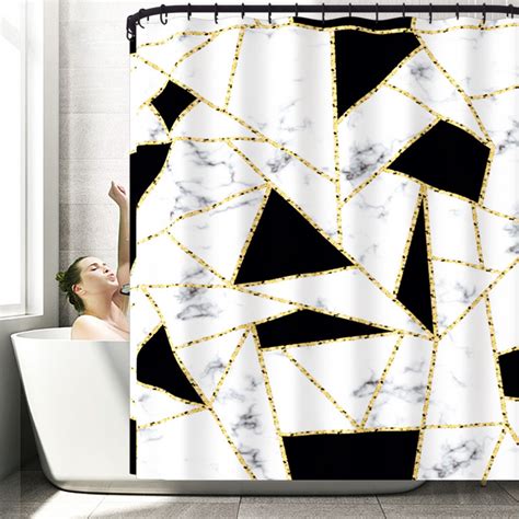 Badu Bg Zeegle Мраморна постелка за баня с комплект завеси за душ Щампани полиестерни завеси за