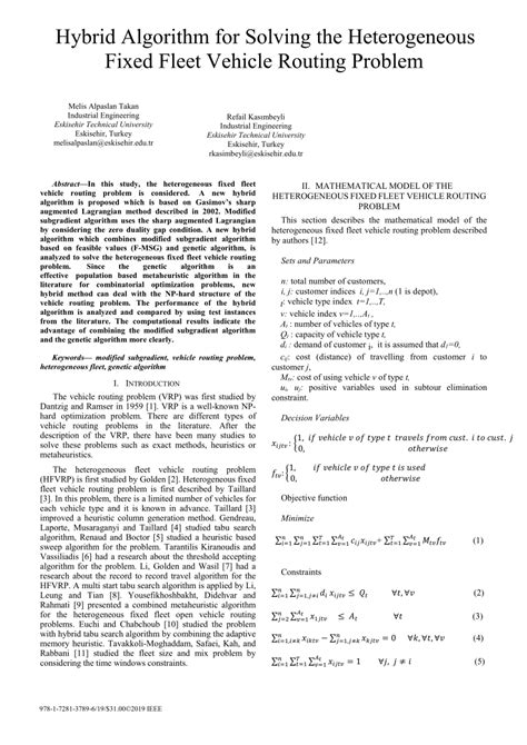 Pdf Hybrid Algorithm For Solving The Heterogeneous Fixed Fleet Vehicle Routing Problem