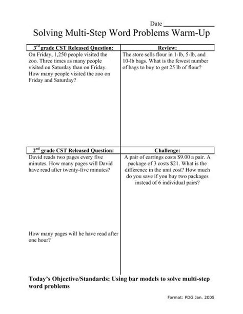 Solving Multi Step Word Problems Warm Up