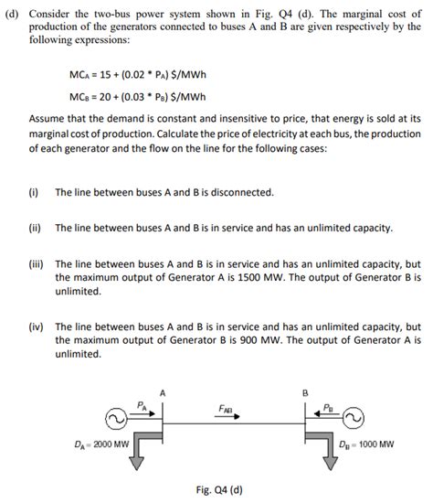 Solved D Consider The Two Bus Power System Shown In Fig Chegg Com