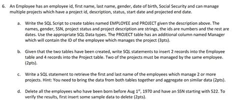 Solved An Employee Has An Employee Id First Name Last