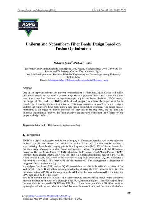 pdf uniform and nonuniform filter banks design based on fusion