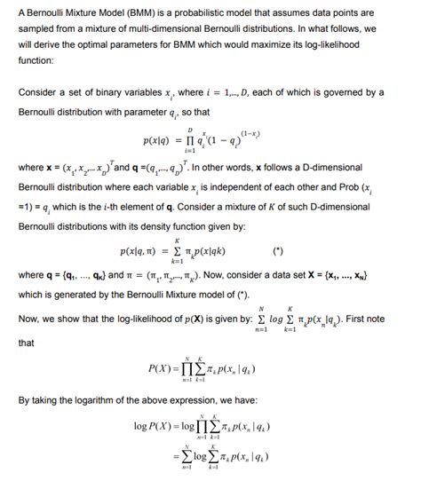 Solved A Bernoulli Mixture Model BMM Is A Probabilistic Chegg