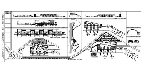 Plan Elevation And Sectional Detail Of Airport Structure 2d View Cad Block Layout File In Dwg