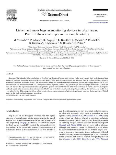 Pdf Accumulation Of Airborne Trace Elements In Mosses Lichens And Synthetic Materials Exposed