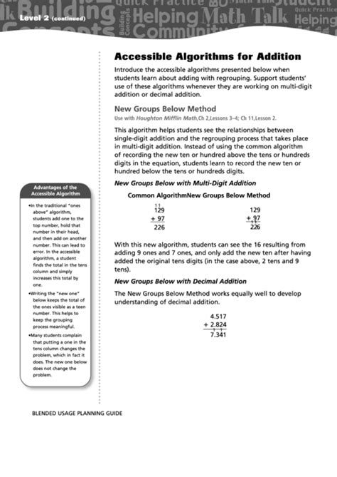 Accessible Algorithms For Addition Addition Cheat Sheet Printable Pdf Download