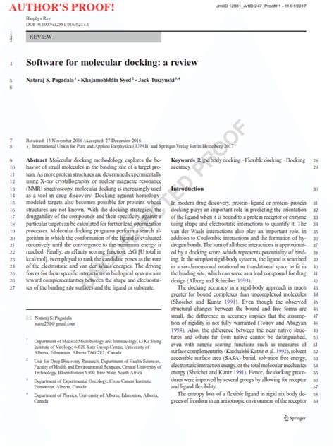 Pdf Software For Molecular Docking A Review