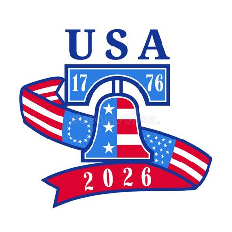 America 250 Liberty Bell Crossed Flag Retro Logo Stock Vector