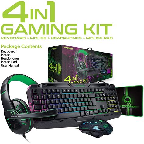 Hypergear 4 In 1 Gaming Kit [full Sized Rgb Backlit Keyboard Ergonomic 6 Button Backlit Mouse