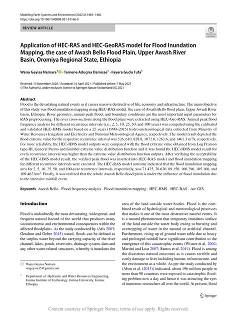 Application Of Hec Ras And Hec Georas Model For Flood Inundation Mapping The Case Of Awash