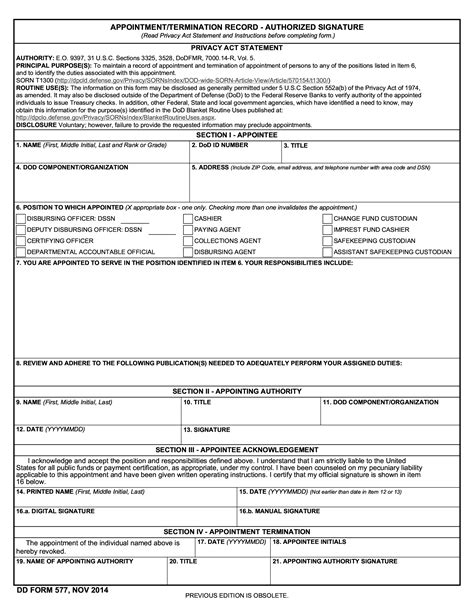 Dd Form 577 Printable Form 2025