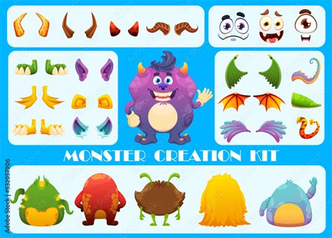 Monster Creation Kit Cartoon Monster Character Constructor Vector Faces Arms Legs Ears And